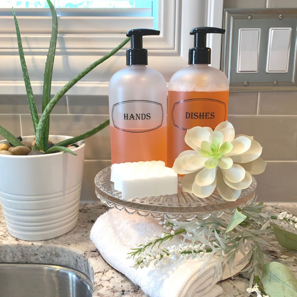 16 oz PET Plastic Set of Hand and Dish Soap Refillable Bottle Dispense ...