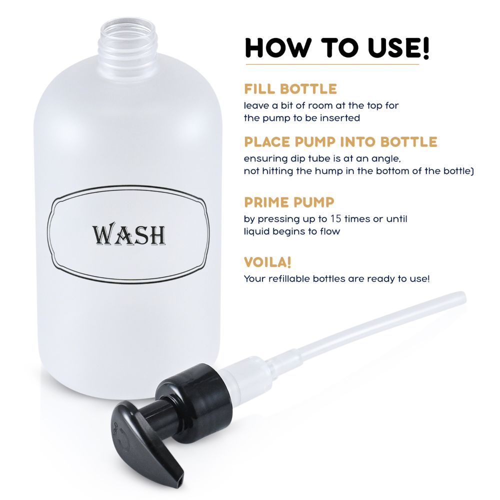 16 oz. Refillable Plastic Shampoo, Conditioner, Wash Shower Bottles wi ...