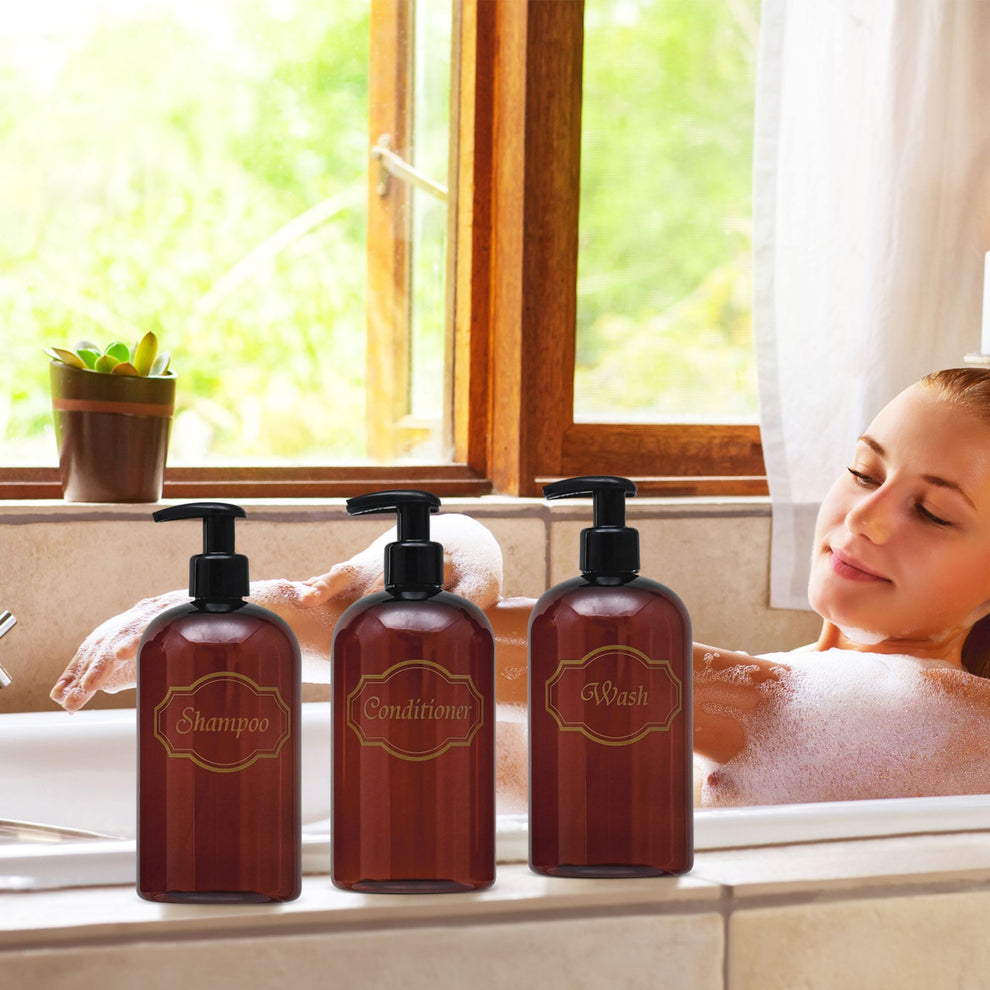 16 oz. Refillable Plastic Shampoo, Conditioner, Wash Shower Bottles wi ...