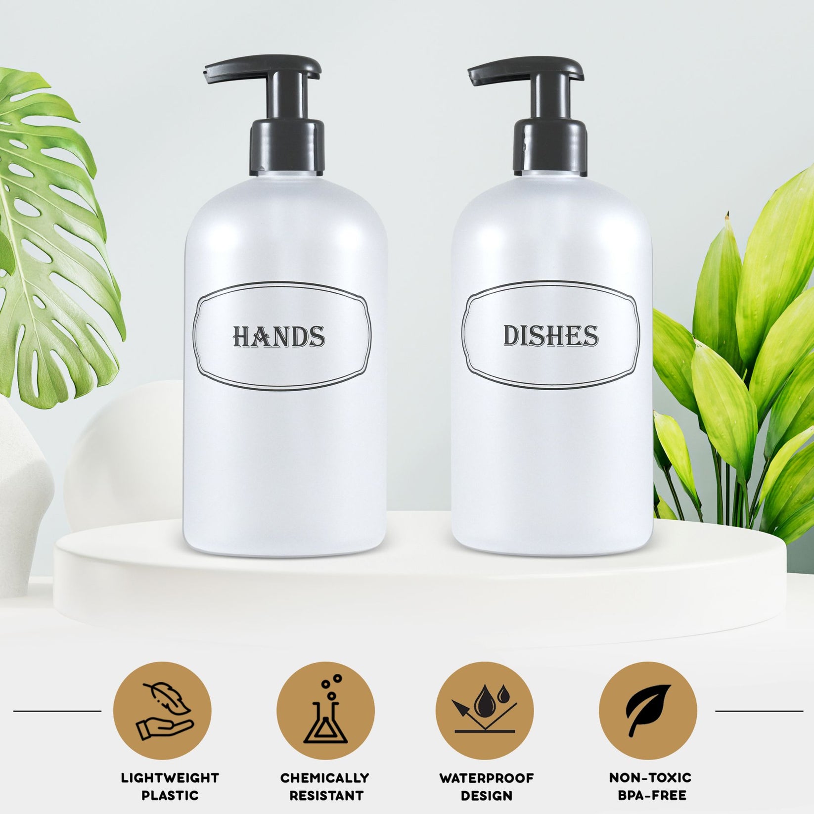 16 oz PET Plastic Set of Hand and Dish Soap Refillable Bottle Dispense ...