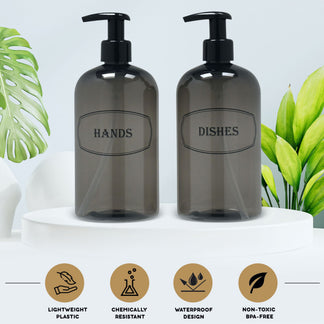16 oz PET Plastic Set of Hand and Dish Soap Refillable Bottle Dispense ...